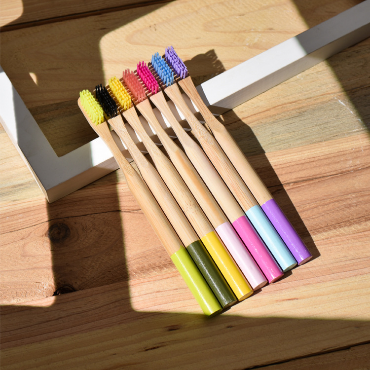 Adult round multicolor brush bamboo toothbrush