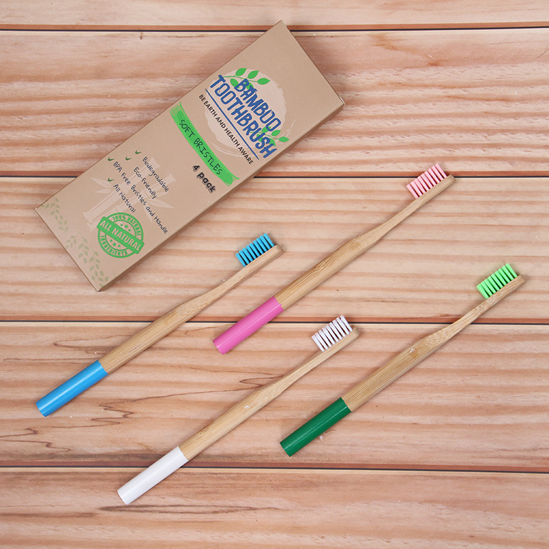 Bamboo toothbrush 4 sticks natural bamboo toothbrush