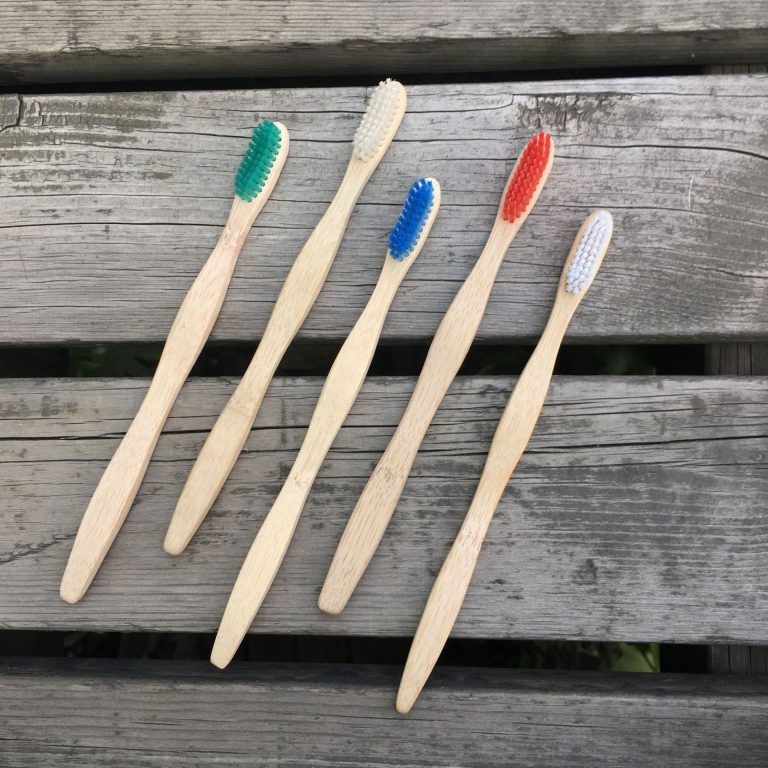 Multi-color thick crank bamboo toothbrush