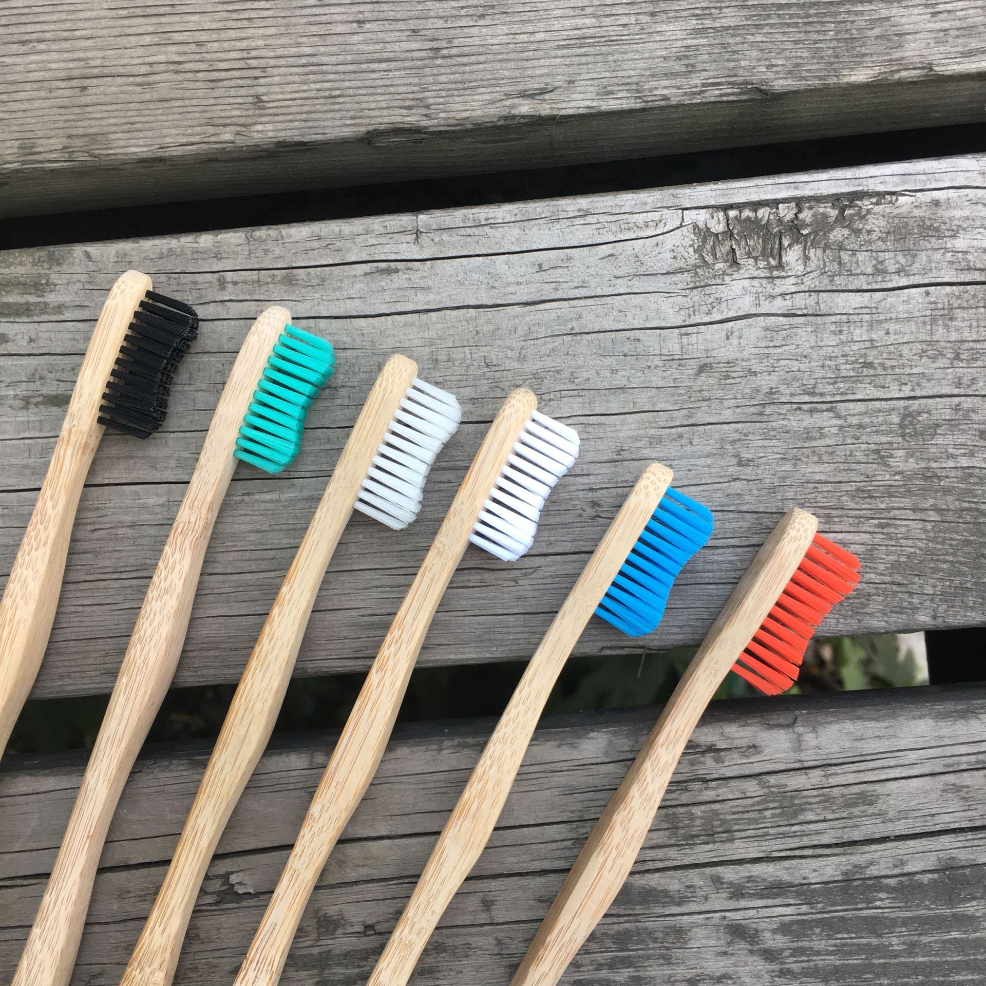 Multi-color thick crank bamboo toothbrush