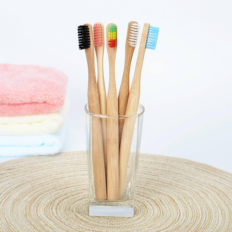 Multicolor paint cylindrical bamboo bamboo toothbrush