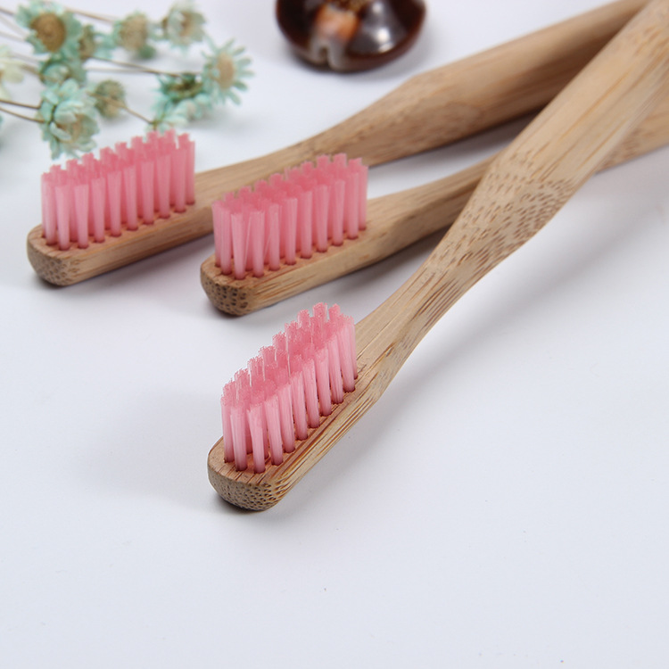 Pink bristles bamboo round toothbrush