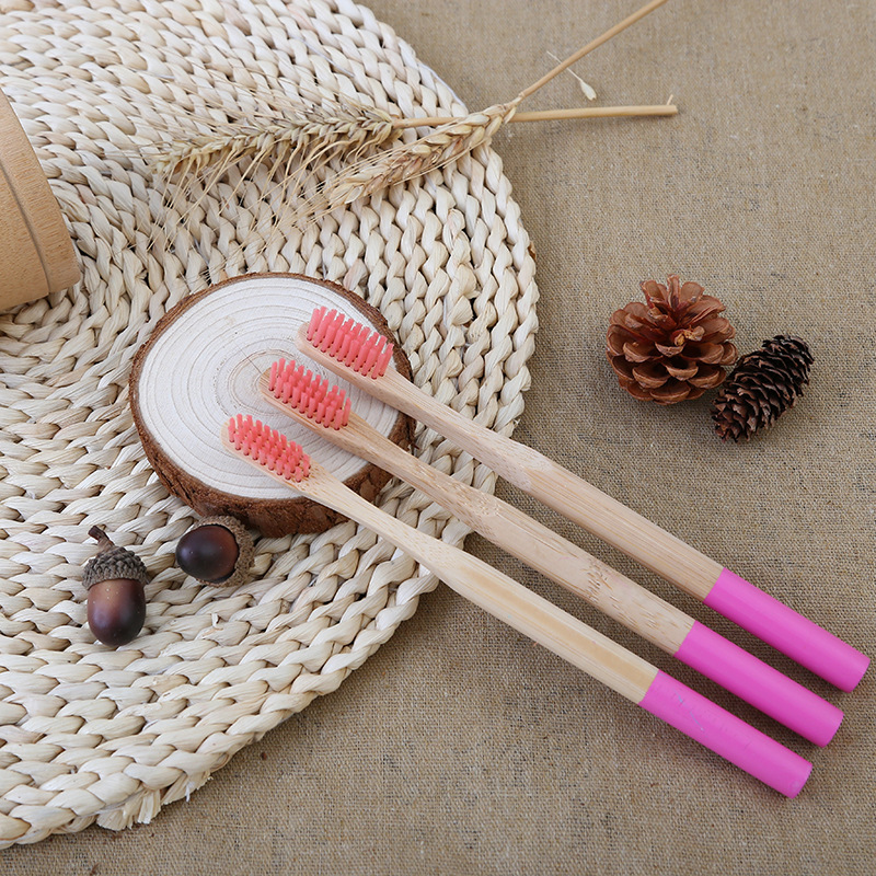 Pink bristles natural bamboo toothbrush