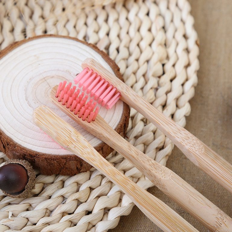 Pink bristles natural bamboo toothbrush